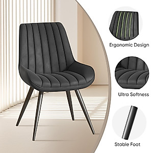 Nalupatio Modern Dining Chairs Set of 4, Comfy Dining Room Chairs with Thick Cushions, Upholstered Fabric Kitchen Side Chairs with Metal Legs, Black
