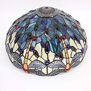 WERFACTORY Tiffany Floor Lamp Blue Yellow Stained Glass Dragonfly Standing Reading Light 16X16X64 Inches Antique Pole Corner Lamp Decor Bedroom Living Room Home Office S128 Series