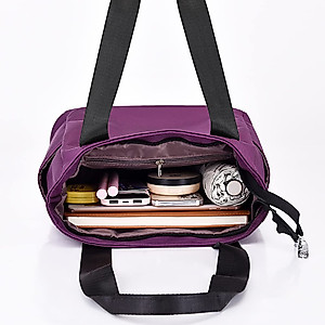 Nylon Tote Bag for Women Work Waterproof Black Lightweight Shoulder Bag Medium Size Casual Handbag with Zipper Pockets Travel Purses for Teen Girls Top-Handle Hand Bags Trendy Ladies Everyday Purses