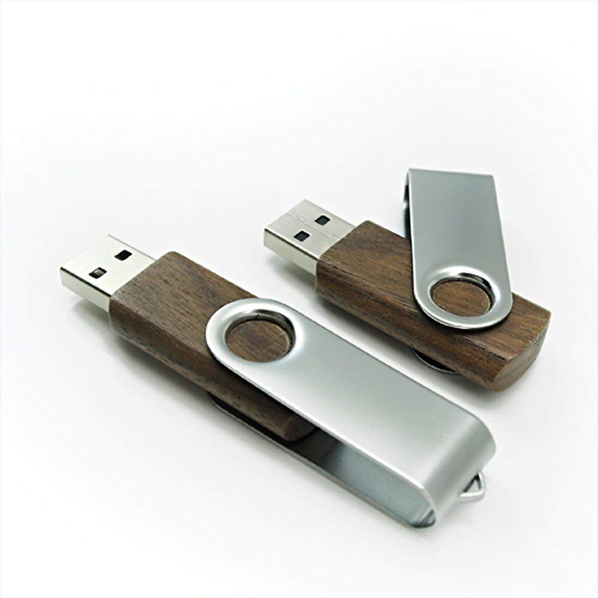 5 Pack Metal Rotation Walnut Wood 2.0/3.0 USB Flash Drive USB Disk Memory Stick with Wooden (3.0/16GB)