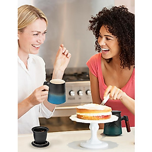 suyika Tea Cup with Infuser and Lid, 15.2 Ounce Wood Handle Ceramic Loose Leaf Tea Mug,Embossed Tea Steeping Mug for Gifts, Gradient Black&Blue 450ml