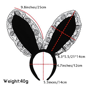 Aceorna Black Lace Bunny Ears Headbands Sexy Floral Hairbands Playboy Rabbit Ears Hair Hoop Party Decoration Cosplay Headdress Costume Headwear for Halloween,Masquerade,Nightclubs
