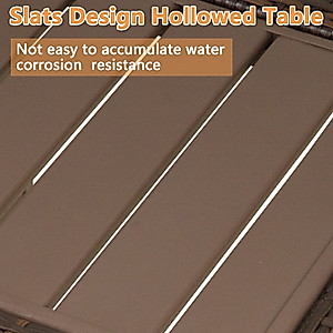 PHIKOOVA Wicker Outdoor Side Table Metal Patio Coffee Table, Metal Square Side Table with Wicker Edge & Slatted Metal Top, for Lawn Garden Backyard, Brown