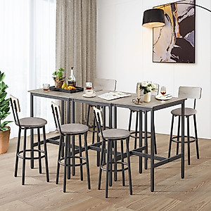 Noskatu 3-Piece Dining Table Set for 2, Modern Bar Table and Chairs Set for Small Space Kitchen Wooden Square Dinette Set with PU Padded Chairs Metal Frame for Apartment Breakfast Nook, Grey