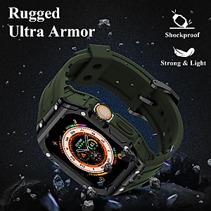 Bandiction Luxury Rugged Band with Case for Apple Watch Ultra 49mm, Protective Cover with Soft Silicone Replacement Strap