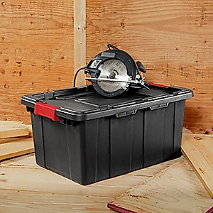 Sterilite 15 Gal Industrial Tote, Stackable Storage Bin with Latching Lid, Plastic Container with Heavy Duty Latches, Black Base and Lid, 12-Pack