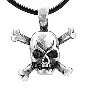 Trilogy Jewelry Pewter Skull and Crossbones Pirate Pendant on Leather Necklace