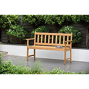 Brampton Omaha 2-Seat Capacity Patio Wood Bench | Teak Finish | Ideal for Outdoors and Indoors, Light Brown