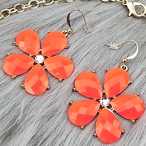 Firstmeet Shiny Flower Statement Collar Necklace with Earrings(XL-1104-Orange A)
