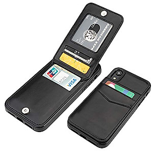 KIHUWEY iPhone XR Case Wallet with Credit Card Holder, Premium Leather Magnetic Clasp Kickstand Heavy Duty Protective Cover for iPhone XR 6.1 Inch(Black)