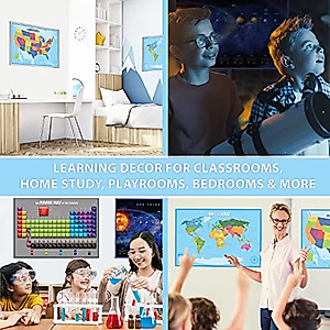 Classroom Wall Posters - Solar System, Periodic Table, World Map & USA Maps for Kids - Visual Learning Aid for Children and Schools - Laminated & Durable