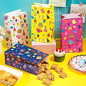 Pajean 28 Pieces Kids Birthday Party Favor Bags Birthday Goodie Bags Birthday Gift Bags Colorful Paper Treat Bags for Candy Snacks Favors Kids Birthday Baby Shower Anniversaries Supplies