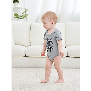 Funnycokid Infant Romper Jumpsuit Clothes My Siblings Have Paws Short Sleeve Bodysuits Cotton, Grey, 70/0-3 Months
