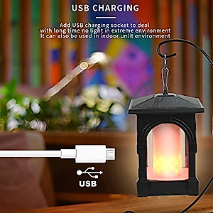 ARGCVU 99LEDs Solar Flame Lights with Lighting Controller,Outdoor Waterproof Solar Lantern with The Alternate USB Charging for Garden,Yard,Patio,Balcony(2PACK)