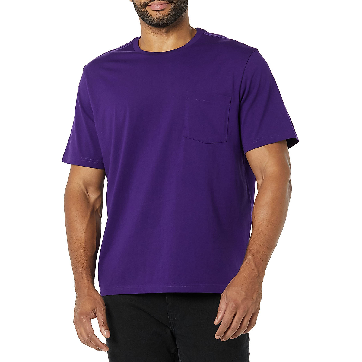 Amazon Essentials Men's Regular-Fit Short-Sleeve Crewneck Pocket T-Shirt, Pack of 2, Black/Dark Purple, Medium