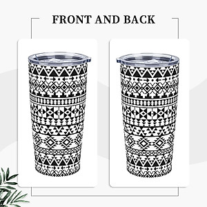 JASROTAO Black Navajo Print Tumbler,Geometric print 20oz Stainless Steel Insulated Travel Tumbler,Travel Coffee Mug with Lid and Straw Water Bottle Drink Tumbler Cups Gifts for Women Men Lovers