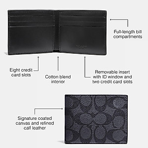 Coach Slim Billfold in Signature, Charcoal/Black, One Size