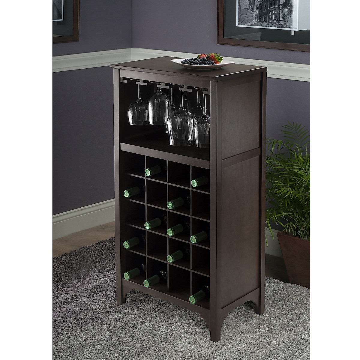Winsome Ancona 37.52-inch x 19.09-inch x 12.6-inch 20-Bottle Modular Wine Cabinet With Glass Rack, Dark Espresso (92729)