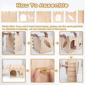 YUEPET Extra Large Wooden Rabbit Castle Bunny Play House Detachable Small Animal Hideout Handmade Hut for Indoor Adult Rabbit Guinea Pig Chinchilla Habitat