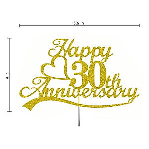 30th Anniversary Cake Topper Gold Glitter, 30 Wedding Anniversary Party Decoration Ideas, Premium Quality, Sturdy Doubled Sided Glitter, Acrylic Stick. Made in USA (30th Gold)