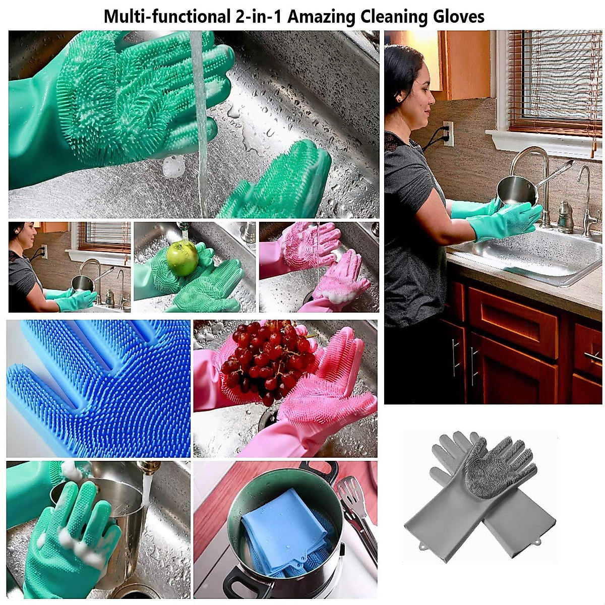 Magic Dishwashing Cleaning Sponge Gloves Reusable Silicone Brush Scrubber Gloves