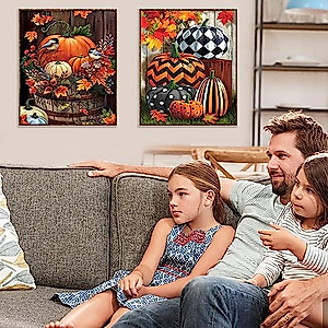 Tiwabb Thanksgiving Paint by Number for Adults,Fall Painting by Numbers Kits On Canvas,Without Frame DIY 4 Pack Fall Pumpkin Truck Oil Painting Acrylic Paints, for Gift and Home Decor 12x16inch