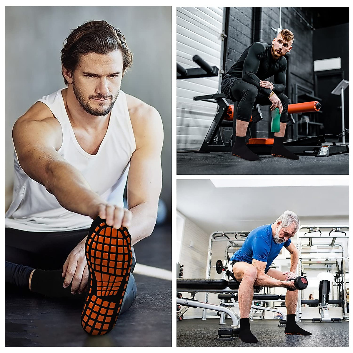 ELUTONG Men Non Slip Sticky Grips Socks 3 Pairs Tile Wood Floors Anti-Skid Workout Yoga Pilates Hospital Slipper Socks