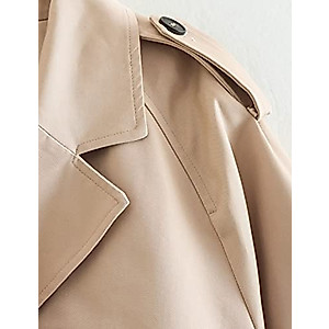 Bianstore Women's Cropped Trench Coat Fashion Long Sleeve Belted Jacket Outerwear(Khaki-XL)