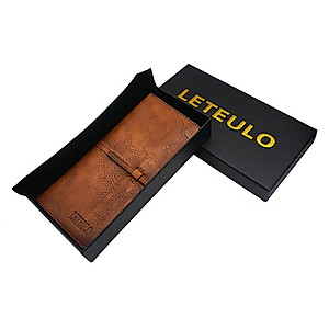LETEULO Wallets for Women Genuine Leather Card Organizer Dip Dye Coin Purse Ladies Ultrathin Wallets (Brown)
