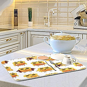 Nander Lovely Owl Pumpkin Sunflower Eyes Dish Drying Mat for Kitchen Counter, Absorbent Reversible Dish Draining Mat,Rack Pad for Countertop, 18 x 24 Inches