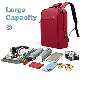 Victoriatourist Laptop Backpack for Women, Backpack College Bookbag with USB Charging Port, Water Resistant Daypack Cute Book Bag for Ladies Fit 15.6 Inch Computer（Red）