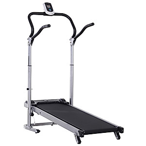 Soozier 2-in-1 Folding Walking Manual Treadmill Machine Sit Up Bench Running with LCD Screen Home Exercise Fitness