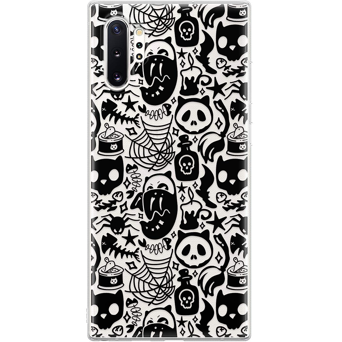 TPU Phone Case Compatible with Samsung A72 A71 5G A70 A51 A50 A32 A21 A11 A12 A13 A14 A01 Skeleton Shockproof Cat Skull Spider Web Flexible Clear Lightweight Spooky Durable Silicone Halloween