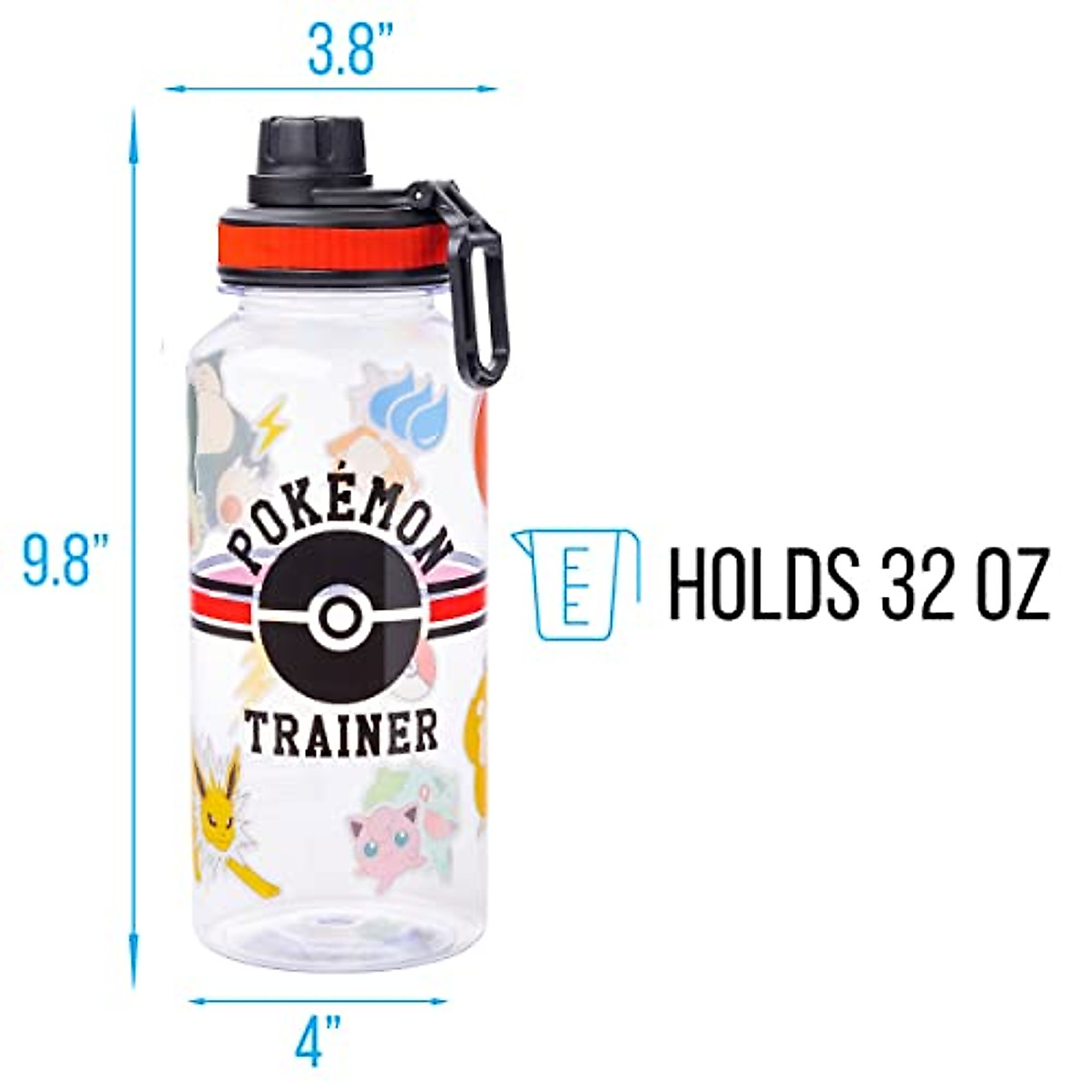 Silver Buffalo Pokemon Trainer Icons Twist Spout Plastic Water Bottle with Stickers You Stick Yourself, 32 Ounces