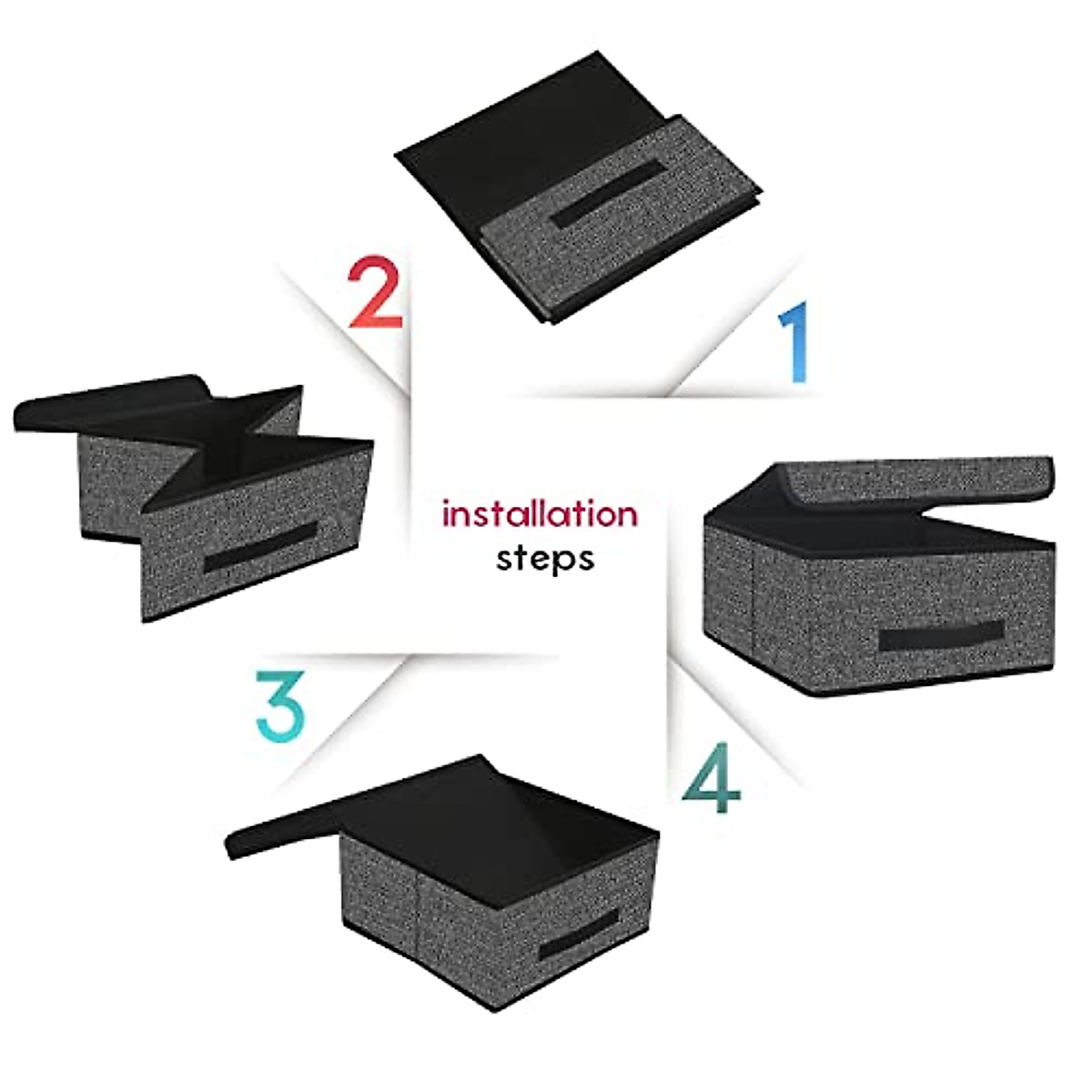 Onlyeasy Foldable Storage Bins Cubes Boxes with Lid - Storage Box Cube Cubby Basket Closet Organizer Pack of Two with Leather Handles for Closet Bedroom, 13"x13", Black, 8MXALB2P