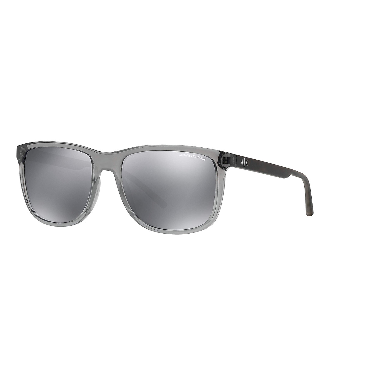 A|X ARMANI EXCHANGE Men's AX4070S Square Sunglasses, Transparent Magnet Grey/Light Grey Mirrored/Black, 57 mm