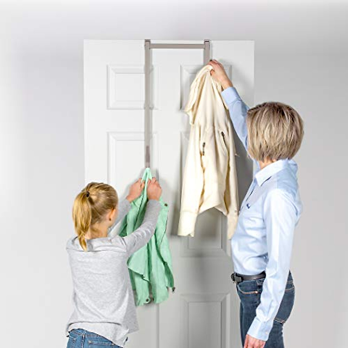 Richards Homewares Over The Door Hanger, 2 Organizer Rack, Adjustable Height Hooks for Coat, Hat, Scarf, Bag, Accessory-Nickel (120401A)