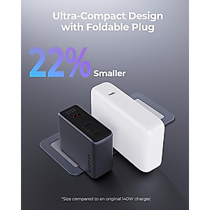 AMEGAT 140W USB C Charger, PD3.1 PPS 3-Port Fast GaN III Laptop Wall Charger, Foldable Plug Power Adapter for MacBook Pro 16'', Dell XPS, iPad Pro, iPhone 15 Pro, Galaxy, Chromebook(with 240W Cable)