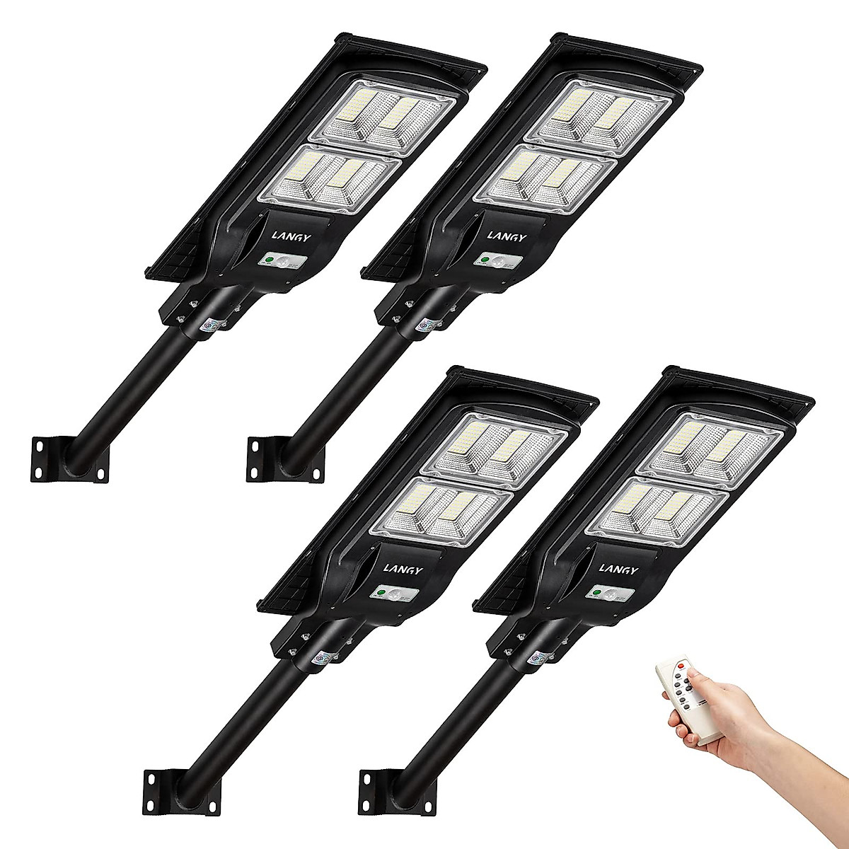 4 Pack 120W Solar Street Lights Outdoor,240 LED High Lumens Street Lamp with Light Control&PIR Motion Sensor, Dusk to Dawn LED Security Light Solar Flood Light for Square,Yard,Basketball Court