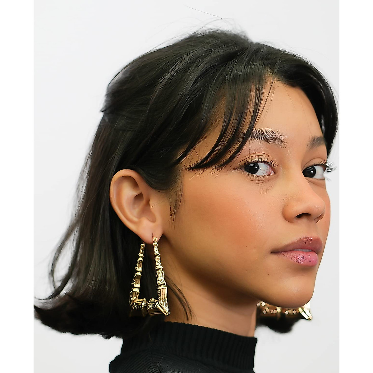 Pnk Trend Gold Tone Hollow Casting Hip-Hop Oversized Triangle Bamboo Large Hoop Earrings for Women, 50 mm/ 2 Inches with Gift Jewelry Box