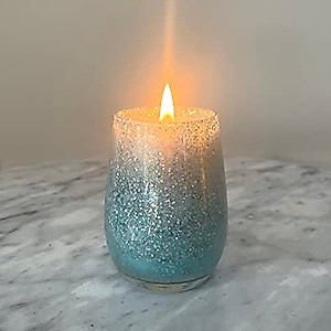 Scented Candle | 17 oz Glitter Jar Candle | Glam Home Decor | All Natural Soy-Coconut Wax Blend (Blue Glitter)