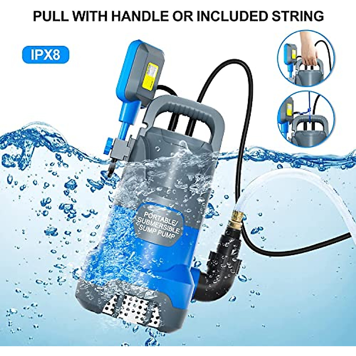 PANRANO Sump Pump Submersible 3500 GPH 750W Portable Transfer Electric Utility Water Sump Pumps with Automatic Float Switch for Swimming Pool Draining Spa Hot Tub Pond Garden Flood Basement Yard