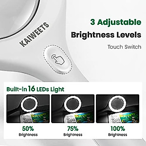 KAIWEETS Magnifying Glass with 16 LED Lights and Stand, Weight 145g Handheld Magnifier with 3 Brightness Modes Rechargeable for Close Work, Reading, Inspection, Coins, Jewelry, Exploring