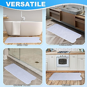 Linoows Bathtub and Shower Mats, Extra Long Non Slip Bath Mat 40 x 16 Inch, Bath Tub Mat with Suction Cups and Drain Holes for Bathroom, Machine Washable Soft Shower Floor Mat, White