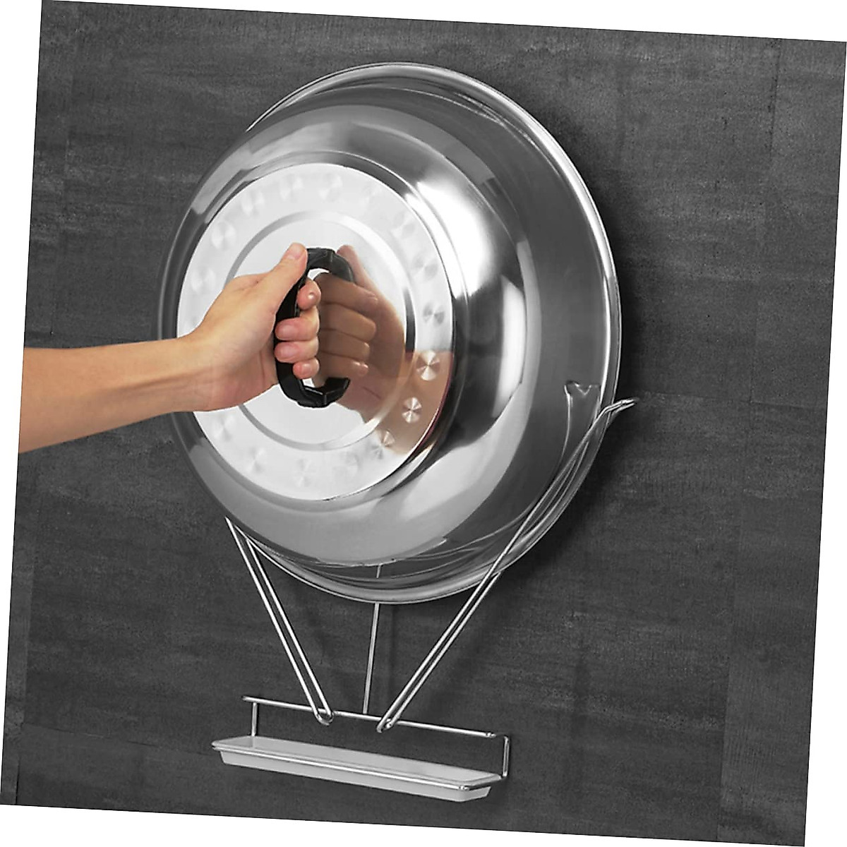 Holibanna 1 Pc Wall Mounted Pot Lid Rack pan lid mounted hanger wall mount drying clothes rack pan cover rack Kitchen clothes hanger stand Pot Cover Rack Storage Stainless steel wall bracket
