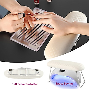 Artist hand Manicure Table, Nail Table, Nail Beauty Manicure Desk, Wrist Cushion, Lockable Wheels, Storage Drawers, Electric Downdraft Vent, White