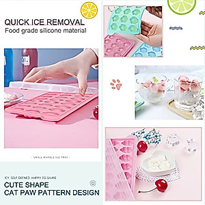 FYY Ice Cube Trays, 3 Pack Silicone Cat Paw Ice Tray with Removable Lid Easy-Release Flexible Ice Cube Molds for Freezer, Mini Cute Ice Balls for Water Bottle Whiskey Juice Coffee (3 Colors)