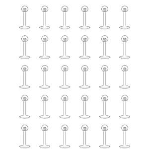 Lcolyoli 30PCS 16G Clear Acrylic Lip Rings Monroe Labret Studs Piercing Jewelry Bioflex Flexible Ear Tragus Helix Earring Retainer 8mm Bar Length 3mm Screw Ball Flat Back for Women Men Girls Work