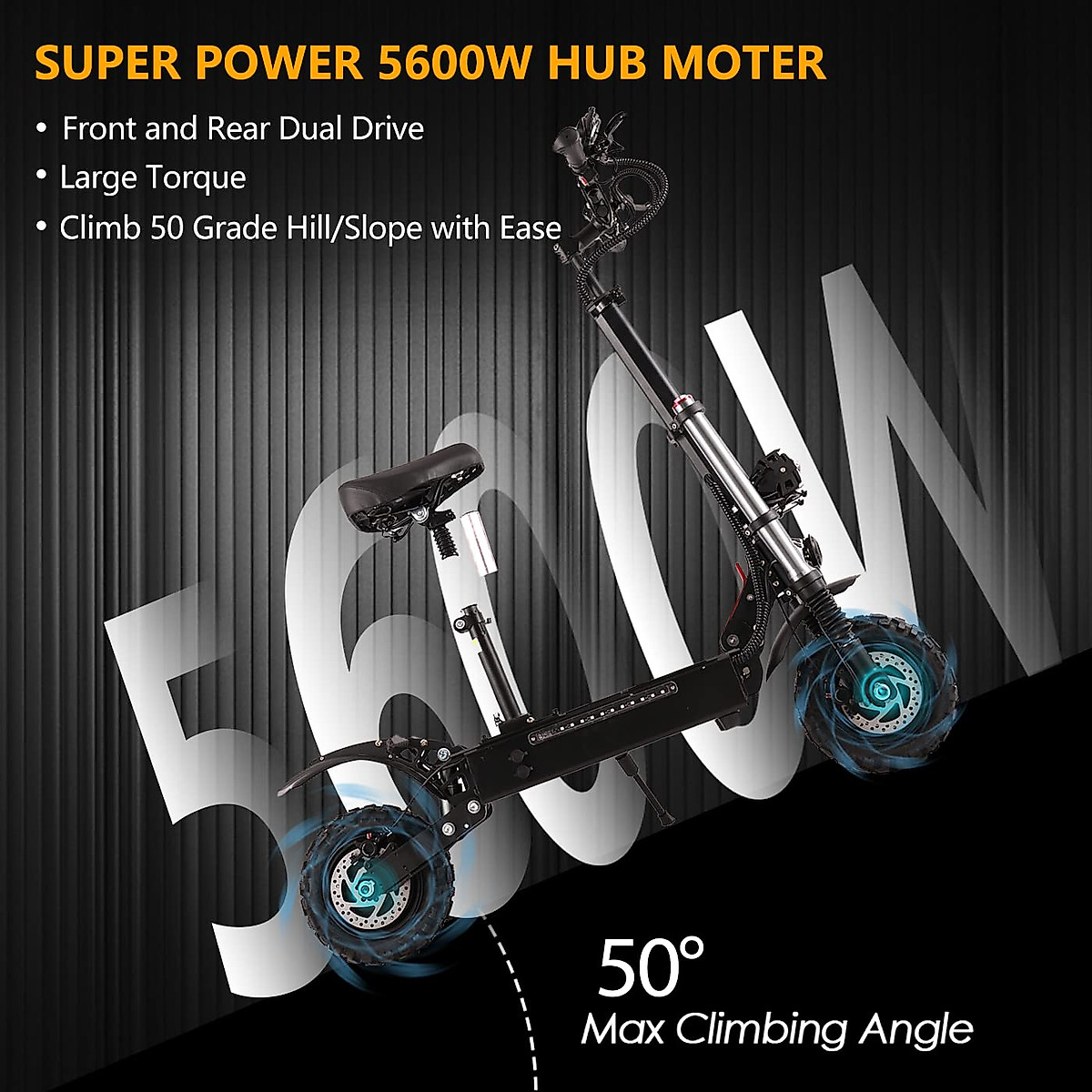 35AH 5600W Electric Scooter Adults 50 MPH Off Road Sport Scooter with Seat,60V Dual Drive 56 Miles Range 11" Off Road Tires,Heavy Duty 440 LBS Load Dual Braking System & Dual 2 Chargers