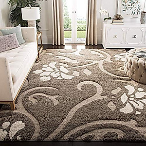 SAFAVIEH Florida Shag Collection Area Rug - 5'3" x 7'6", Smoke & Beige, Floral Design, Non-Shedding & Easy Care, 1.2-inch Thick Ideal for High Traffic Areas in Living Room, Bedroom (SG464-7913)